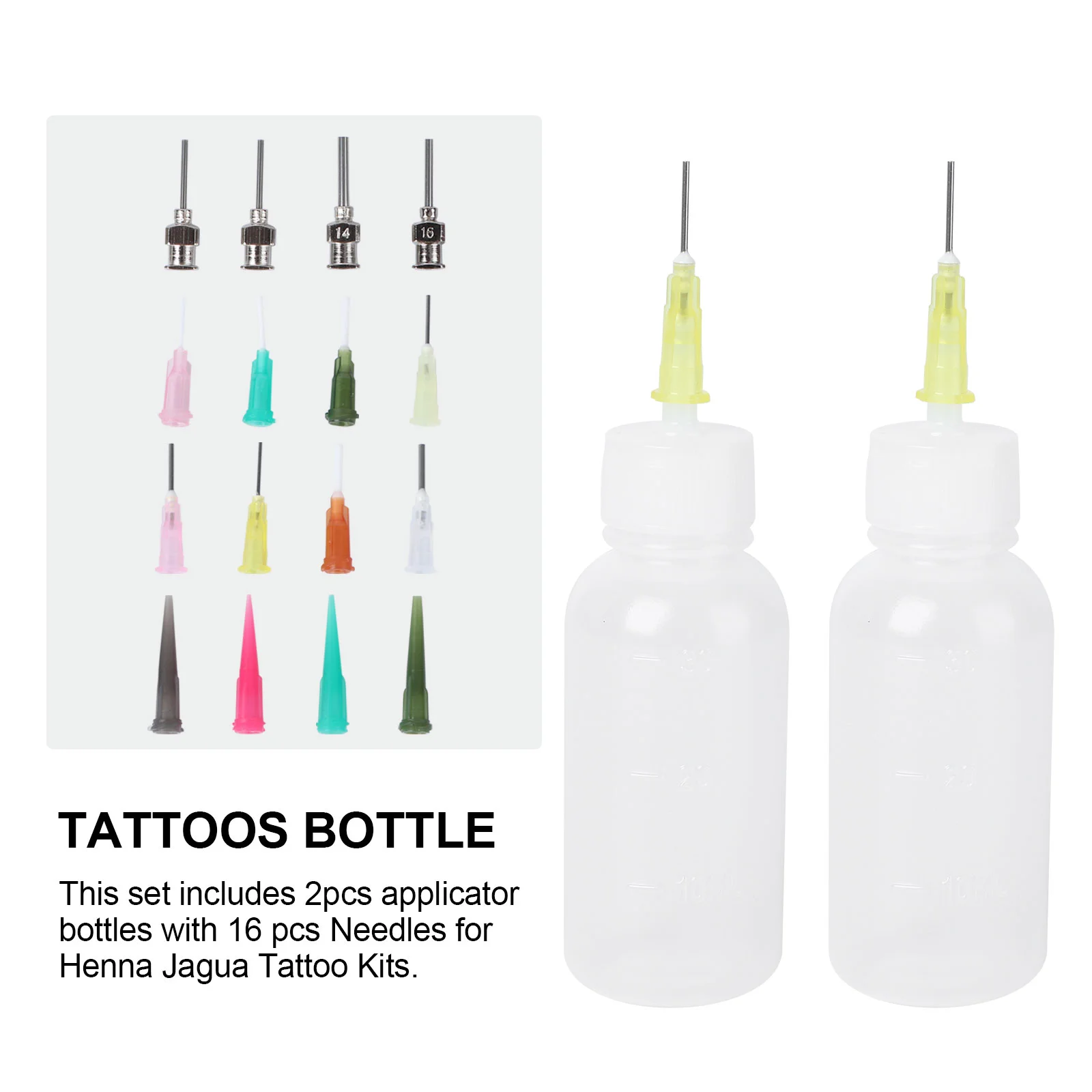 18pcs Kit Applicator Bottles and Tips Needles Set Tattoos Plastic ...