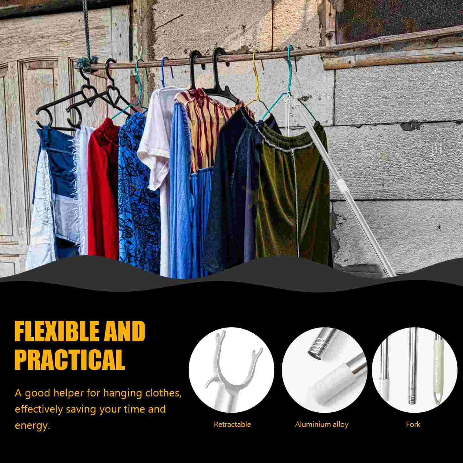 Pole Closet Clothes Hook Rod Reach Stick Retractable Clothing ...
