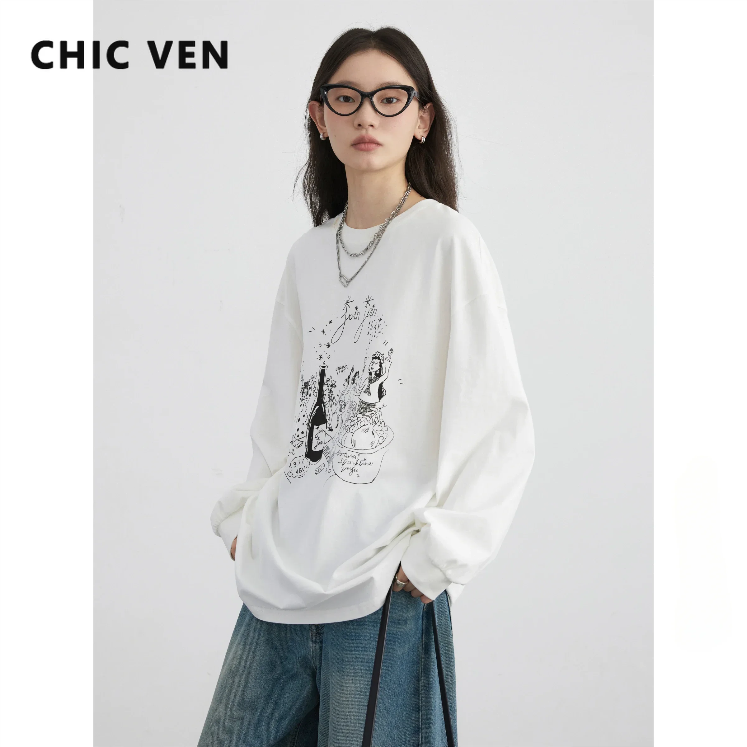Женские футболки CHIC VEN хлопок длинные рукава | AliExpress