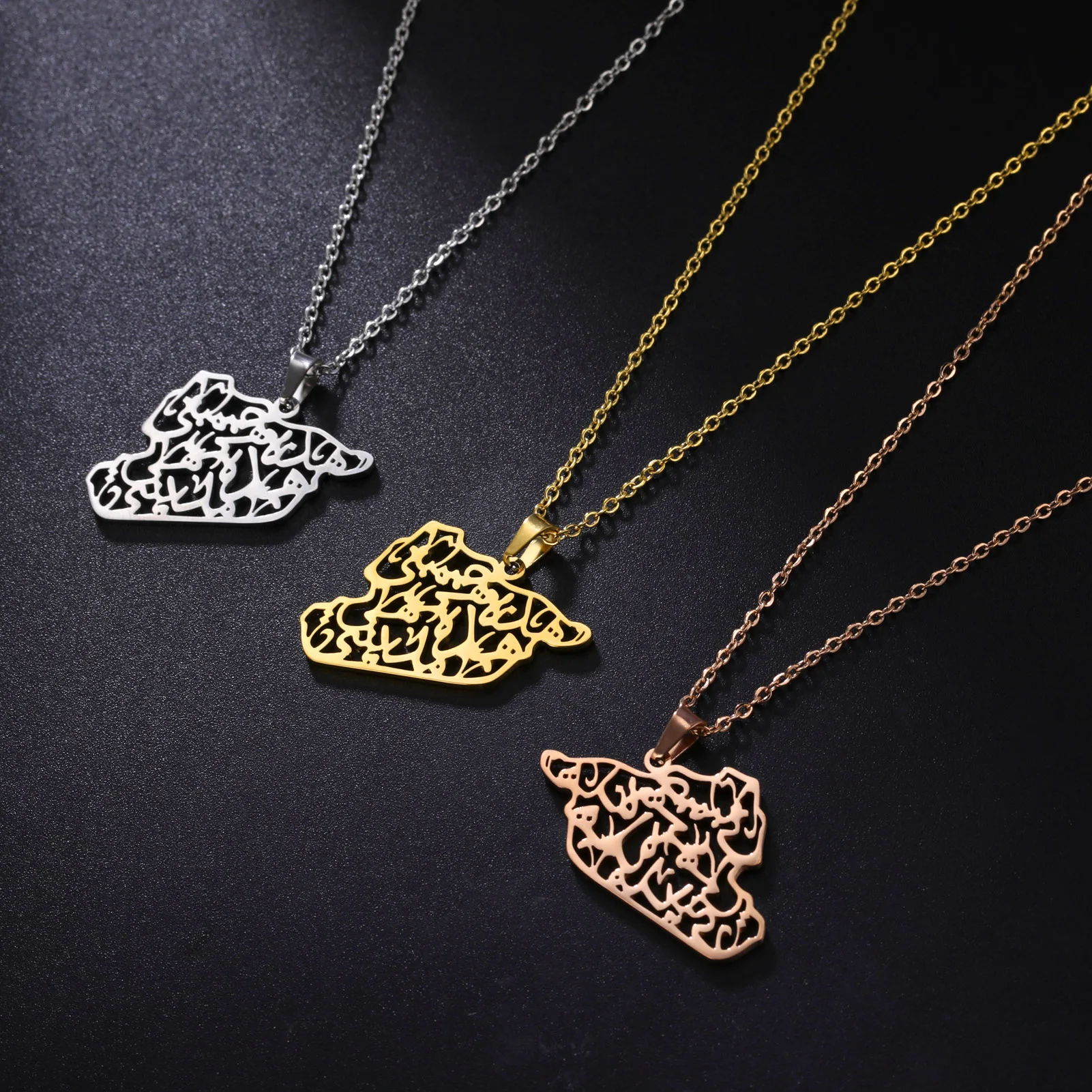 Stainless Steel Syria Map Pendant Necklaces for Women Men Gold Color ...