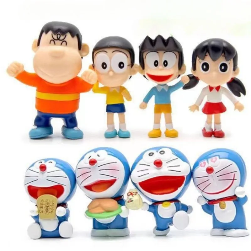 8pcs Family Photo Doraemon Anime Doll Model Doraemon Cartoon Model ...