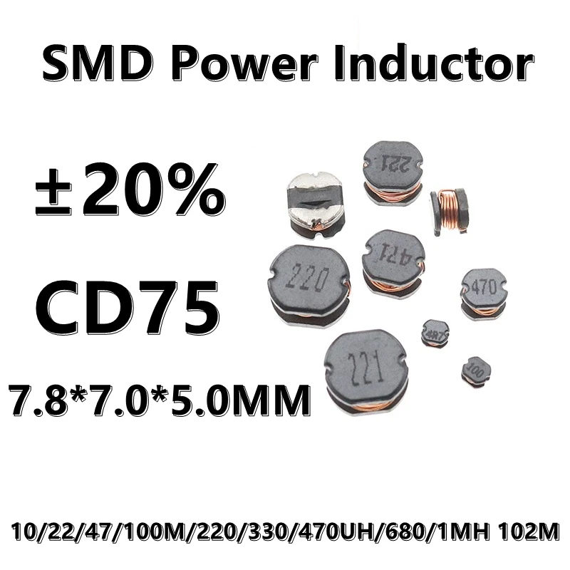 (10 шт.) 1000UH 102 1MH CD75 SMD проволочный индуктор мощности 1/2.2/4 ...