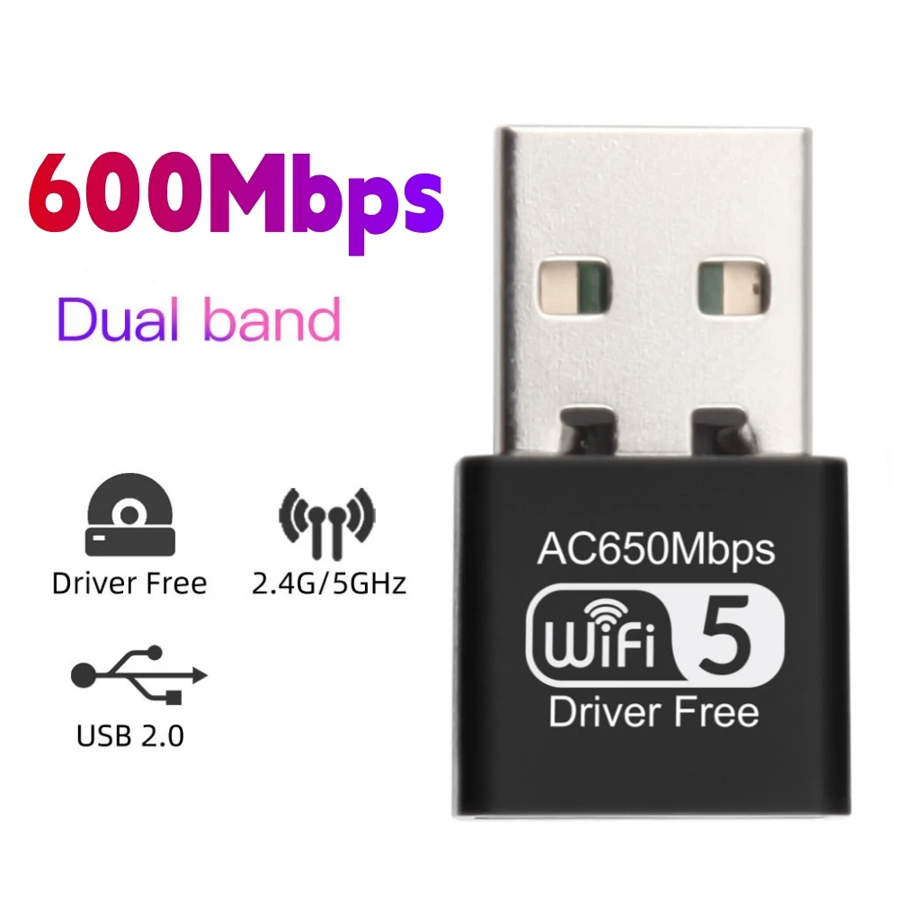 650Mbps USB Wifi Adapter 2.4G&5GHz Dual Band 802.11AC Wireless Network ...