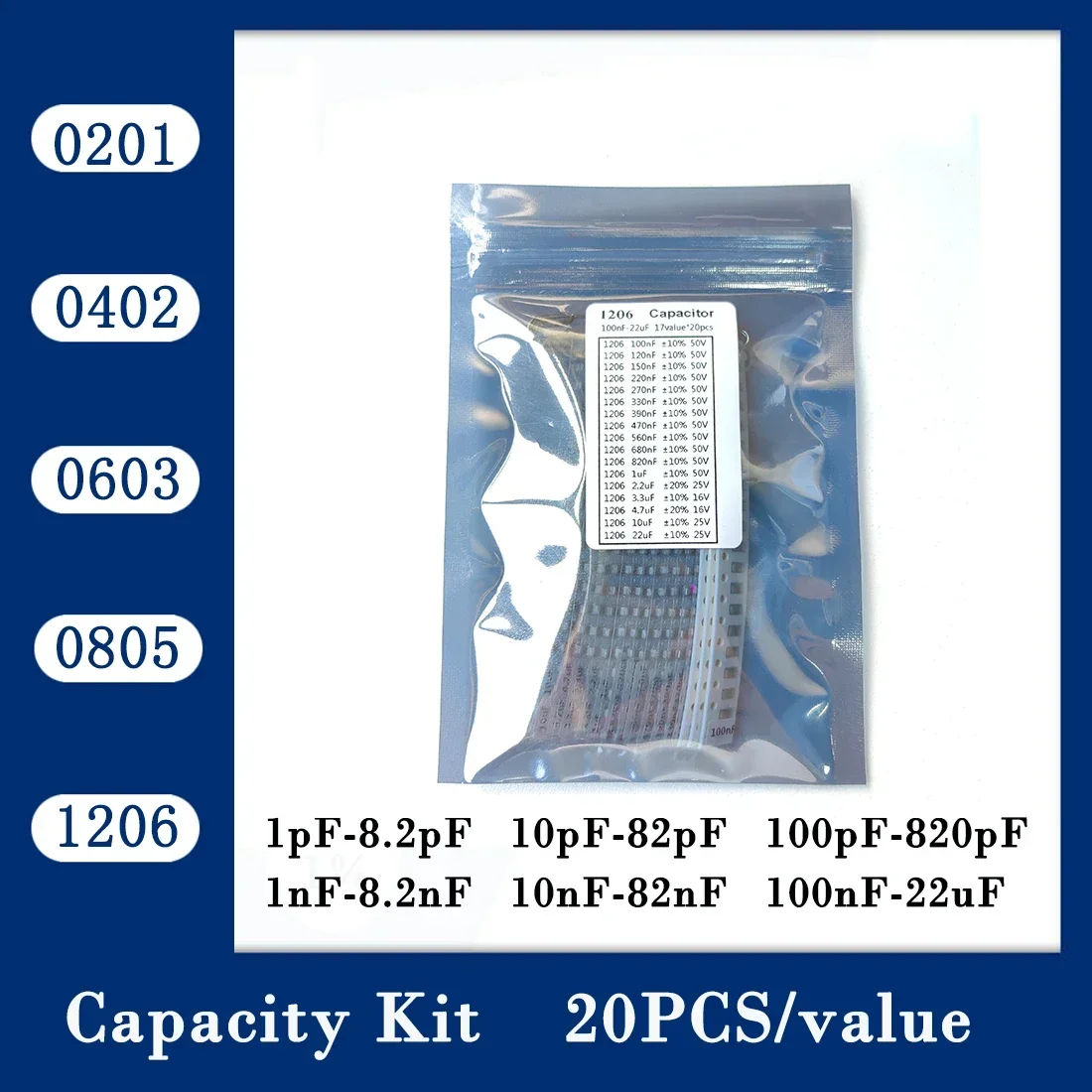Capacitor kit 0201 0402 0603 0805 1206 smd Capacity package each value ...