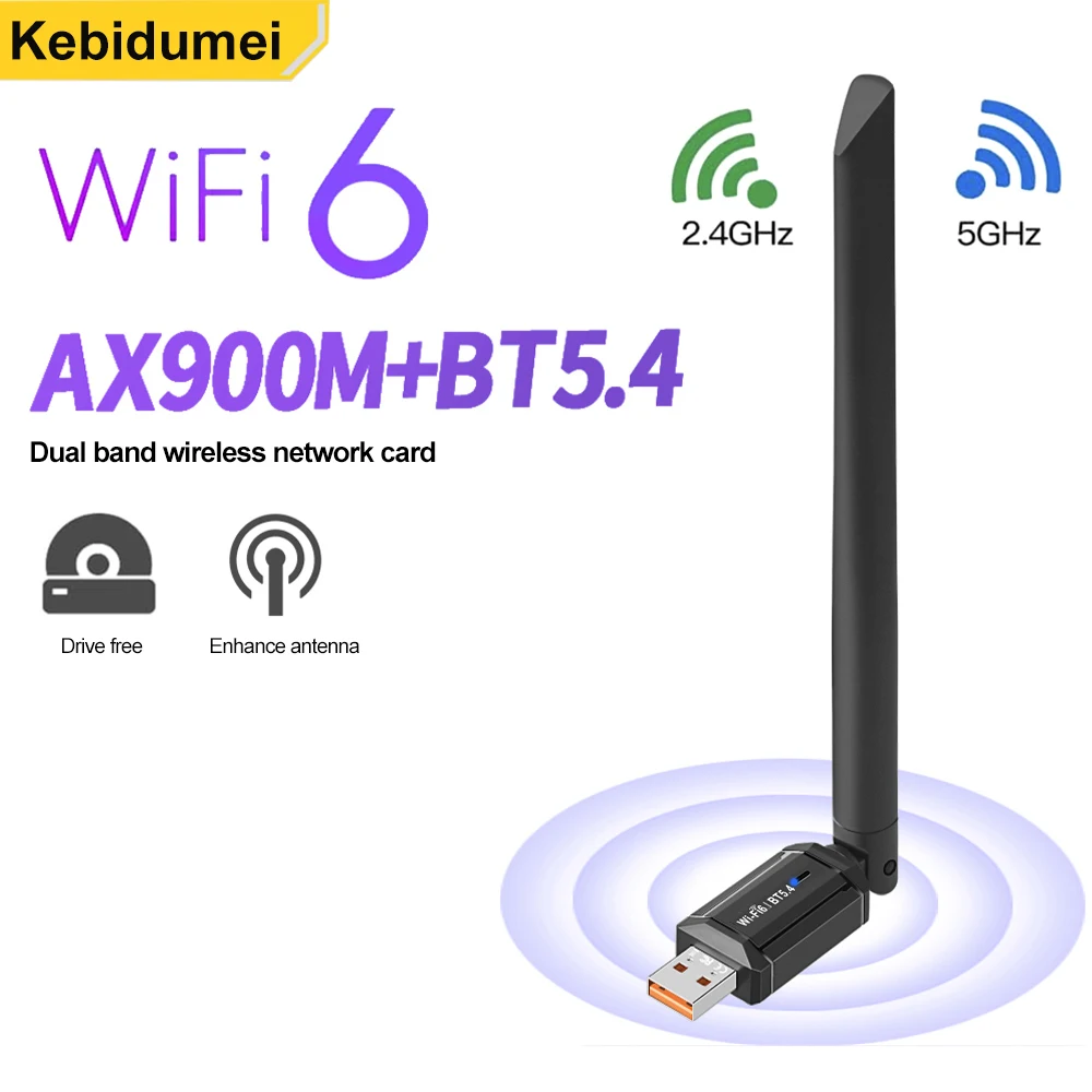 900Mbps WiFi 6 USB Adapter Bluetooth 5.4 AX900 USB Dongle Wireless Network Card Dual Band 2.4G ...