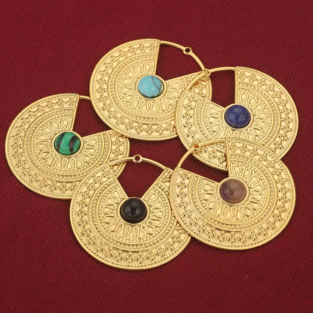 Серьги-подвески Alisaya из нержавеющей стали с натуральным камнем 40 мм ...