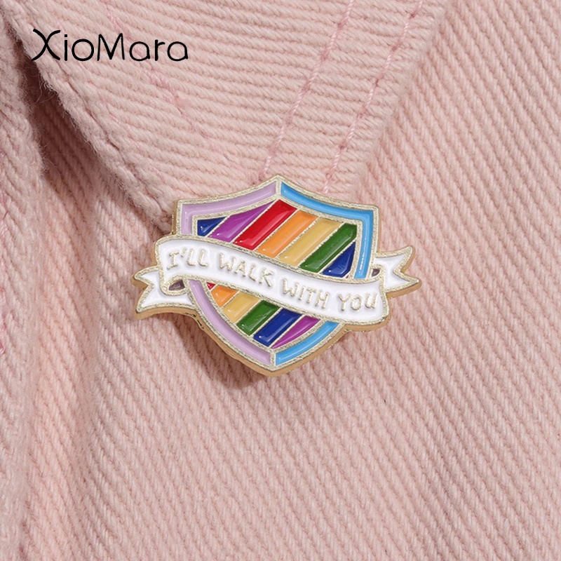 LGBTQ Shield Эмалевая булавка Custom 'll Walk With You Pride Брошь ...