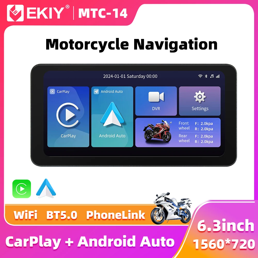 EKIY Wireless CarPlay Moto Android Auto 6,3-дюймовый GPS-навигационный ...