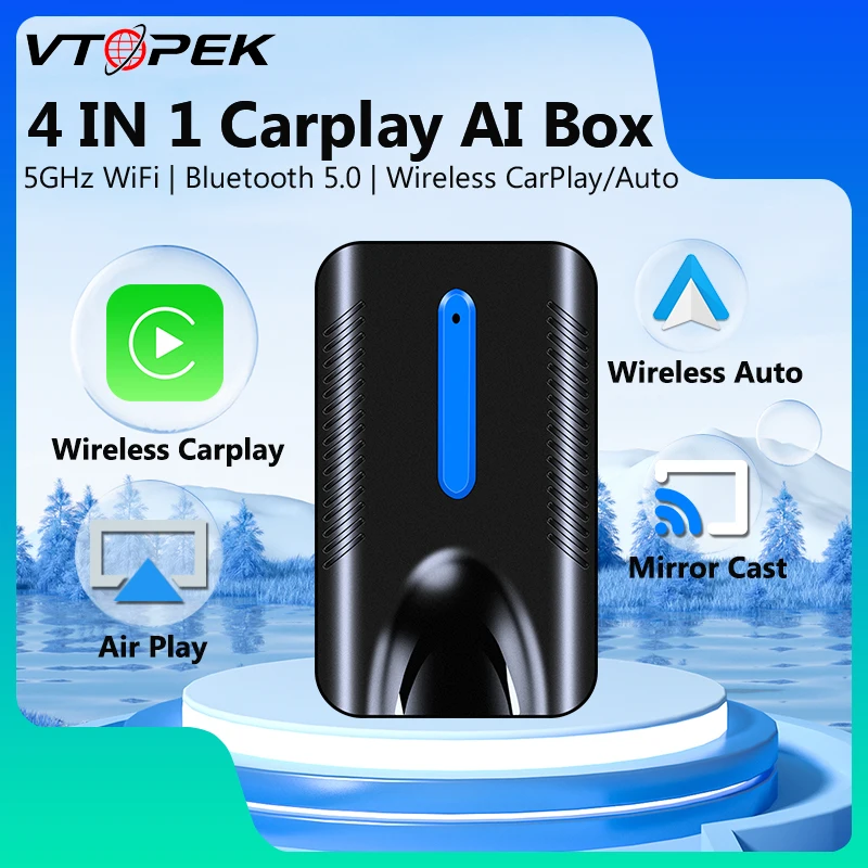 Vtopek беспроводной Carplay Android Авто 4 в 1 WIFI + 5 ГГц AI Box для Nissan Camry Suzuki ...