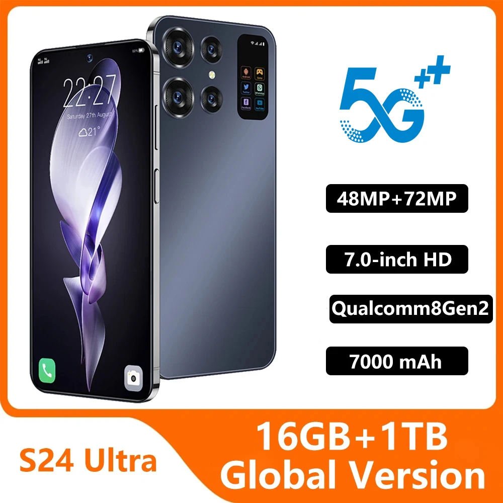 Смартфон бренда S24 Ultra 7,0-дюймовый HD 16 + 1 ТБ Полноэкранный Глобальная версия ...