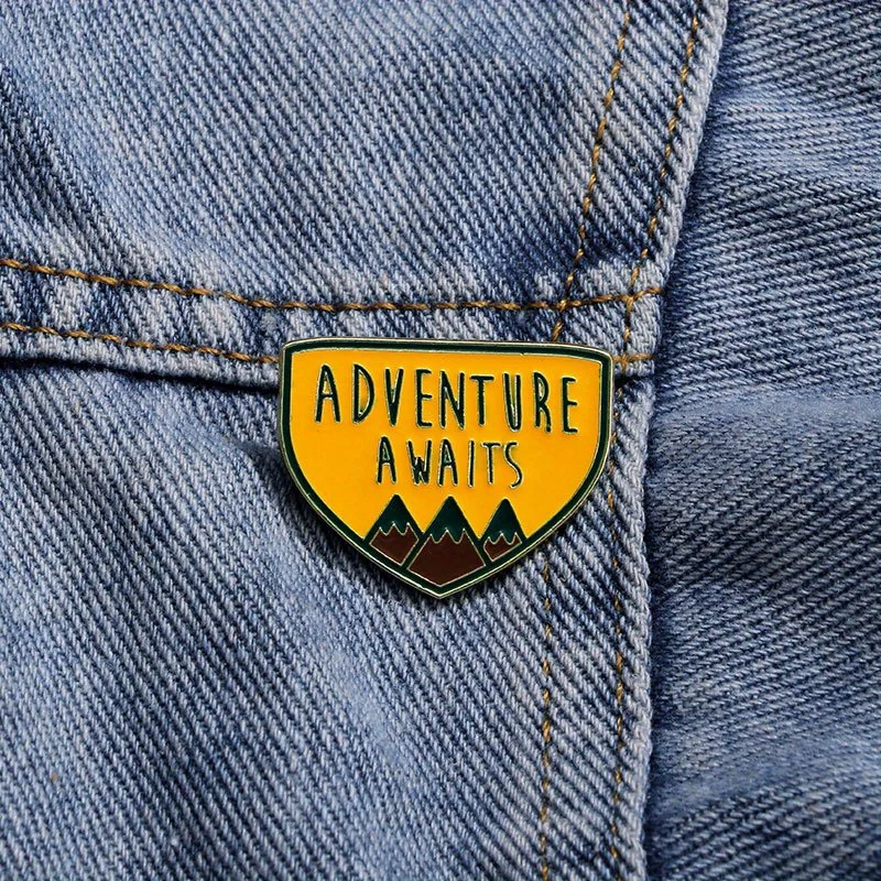 Alloy Enamel Pin Badge - Adventure Awaits Motivational Quote, Nature ...