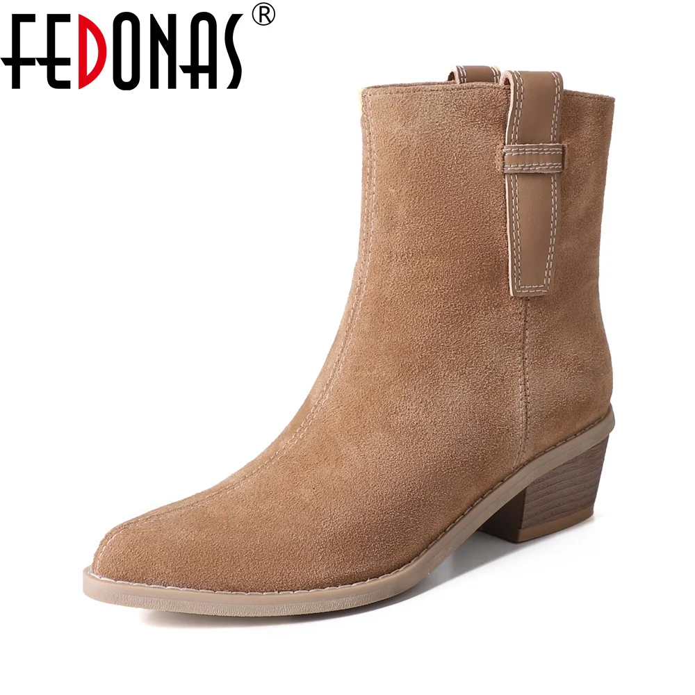FEDONAS/женские ботильоны в стиле ретро, замшевые ковбойские короткие сапоги в стиле вестерн на ...