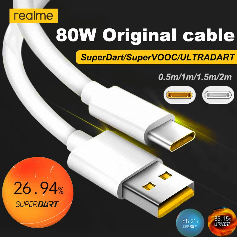 Оригинальный Realme GT NEO 3 2 3T X2 9 11 Pro C55 кабель типа C 80 Вт Supervooc Superdart ...