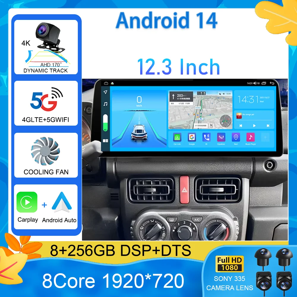 Android 14 12,3 дюйма для Suzuki Jimny JB64 JB74 2018-2020 Мультимедийный видеоплеер ...