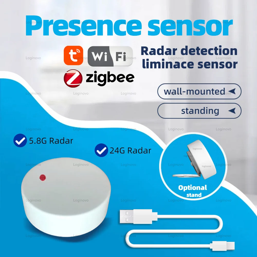 Tuya Wi-Fi/Zigbee датчик присутствия человека 5,8G/24G микроволновый радар PIR датчики ...