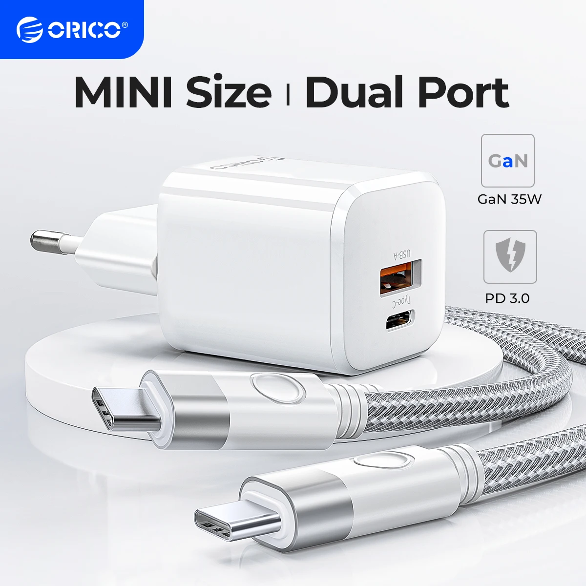 Зарядное устройство ORICO-GaN USB C, штепсельная вилка европейского ...