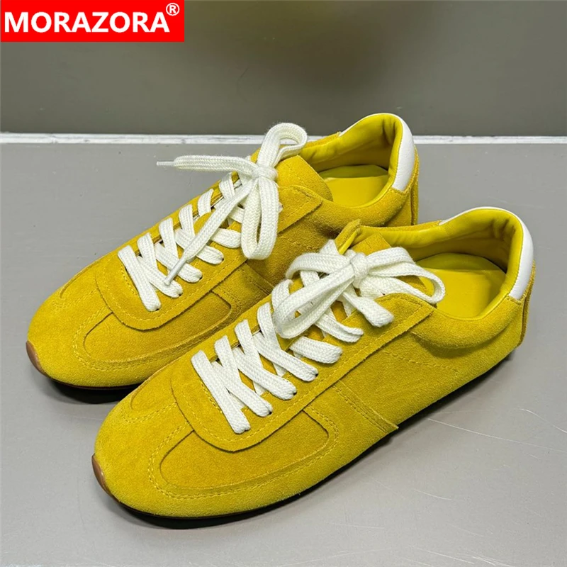 MORAZORA, 5 цветов, женские кроссовки из коровьей замши, однотонные, желтые, серые, красные ...