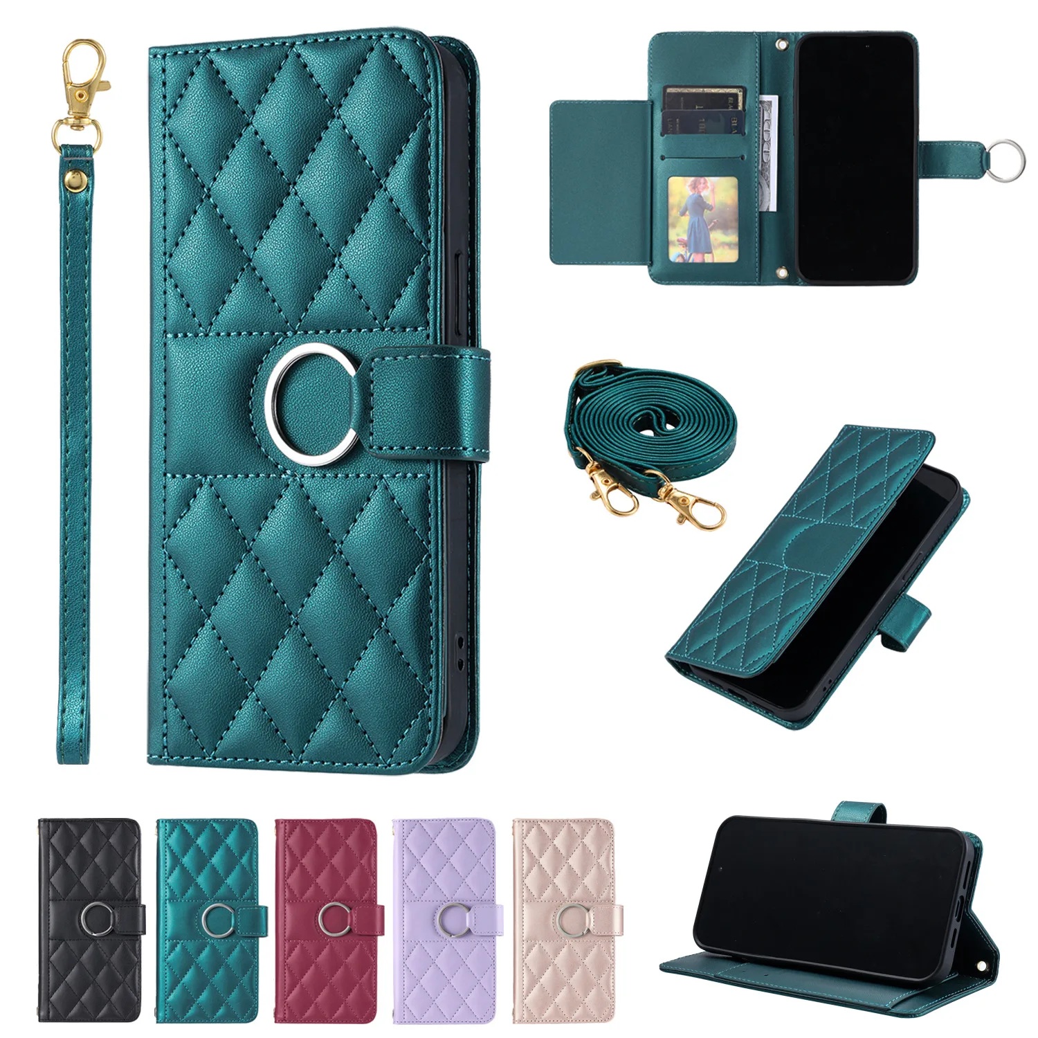 Crossbody Ring Wallet Case for Redmi A3 4G Luxury Multi 5 Card Slots ...