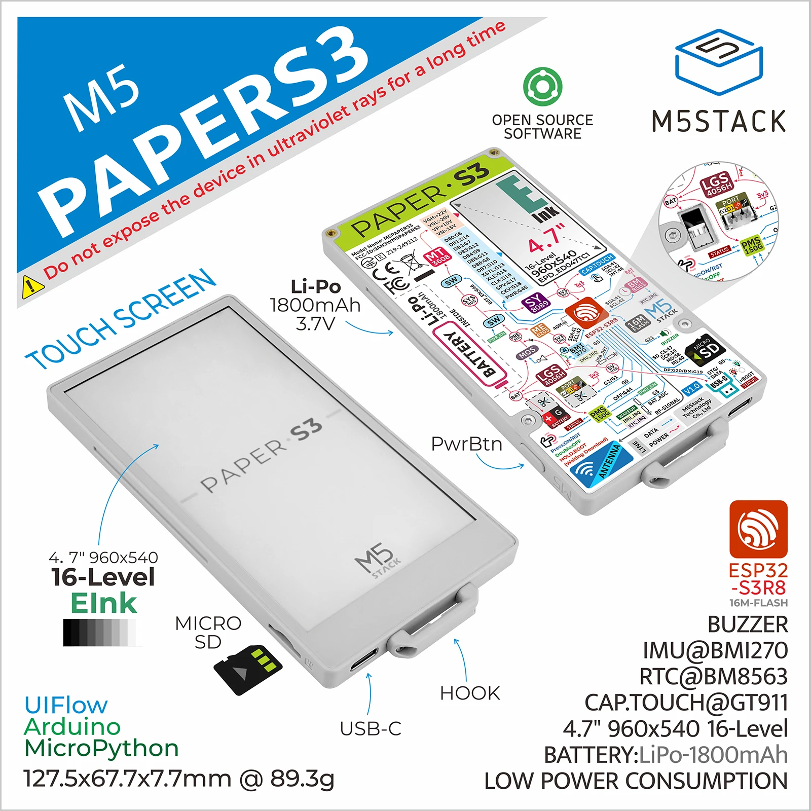 M5Stack M5Papers3 ESP32S3 Развивательный набор | AliExpress