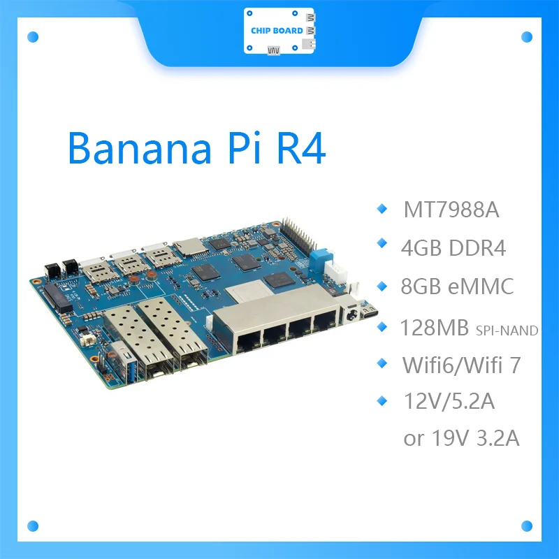 Плата Banana Pi BPI R4 Wi-Fi 7 с дизайном MTK MT7988A, 4 ГБ ОЗУ и встроенным 8G eMMC | AliExpress