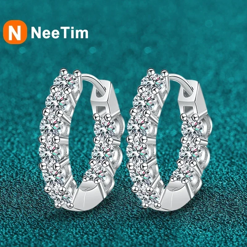 Серьги-кольца NeeTim из серебра 925 с муассанитом 3 мм | AliExpress