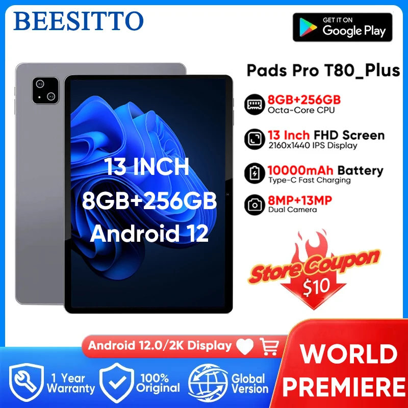 Планшет для звонков BEESITTO, 13", 8/256ГБ, Wi-Fi+4G, Android | AliExpress