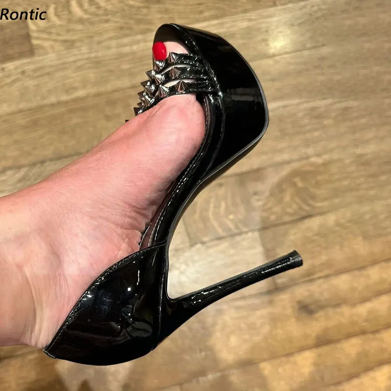 Rontic Handmade Women Summer Platform Sandals Patent Leather Stiletto ...