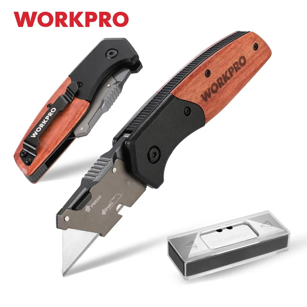 Универсальный сверхмощный складной нож WORKPRO с деревянной ручкой ...