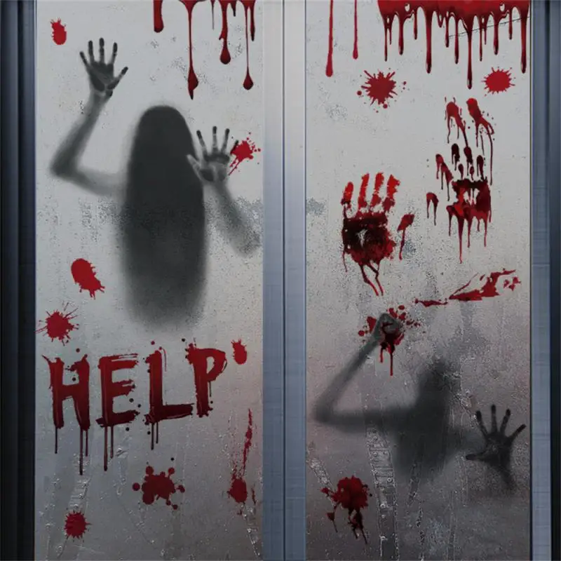 Horror Bloodstain Wall Sticker Handprint Footprint Blood Skull Window ...