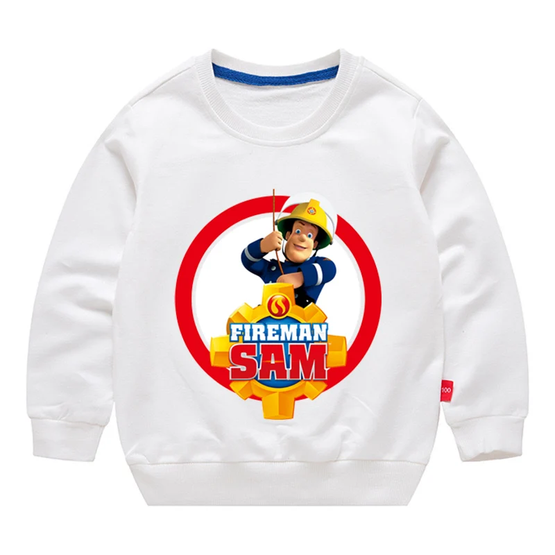 Sweatshirt 100% Cotton Kids Hoodies Cute Cartoon Fireman Sam Crew Neck ...