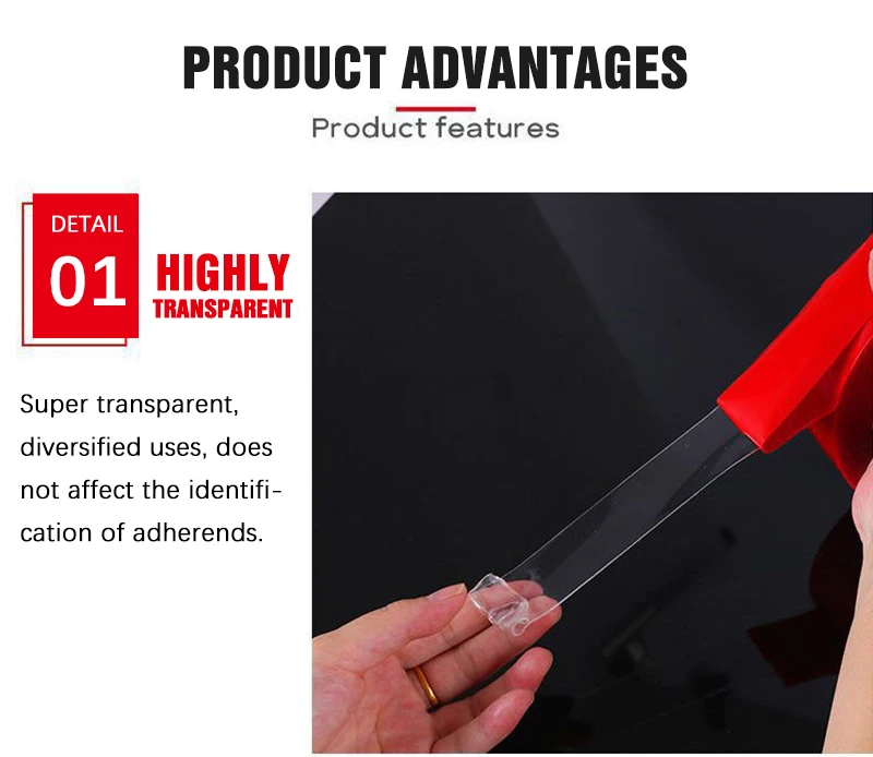 1pc Ultra Thin Transparent Red Film Double Sided Tape With ...