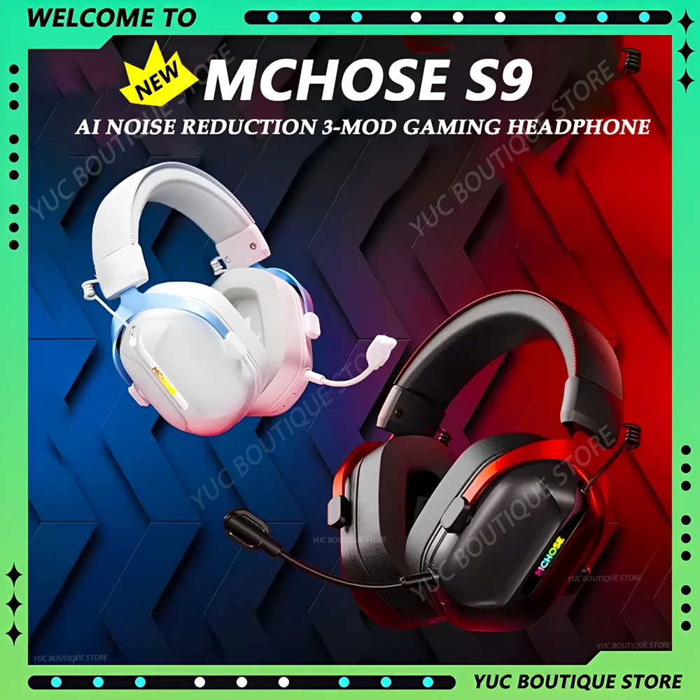 MCHOSE S9 Pro игровые наушники для киберспорта, 3-режимные беспроводные наушники из алюминиевого ...