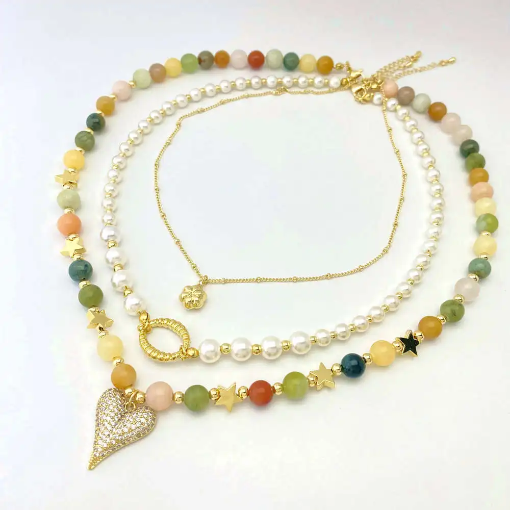 Spring Summer Pearl Colorful Stone Beaded Neck Chain Fashion Necklace ...