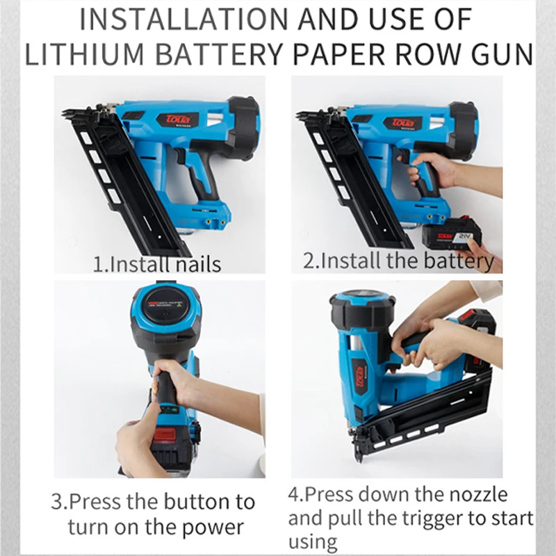 Toua DCFN3490 Toua DCFN3490 pure electric lithium battery wooden nail gun paper row nail gun for ...