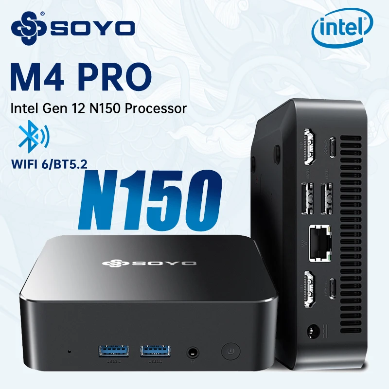 SOYO Efficient M4 Pro Мини-ПК с процессором Intel N150 DDR 16 ГБ ОЗУ + 512 ГБ памяти Win11Pro ...