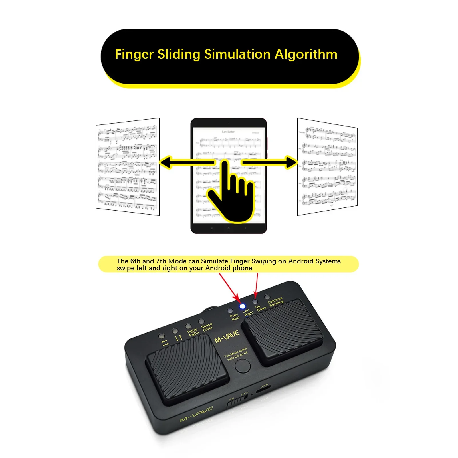 M-VAVE Cube Turner Pro Wireless BT Page Turner Silent Foot Pedal USB ...