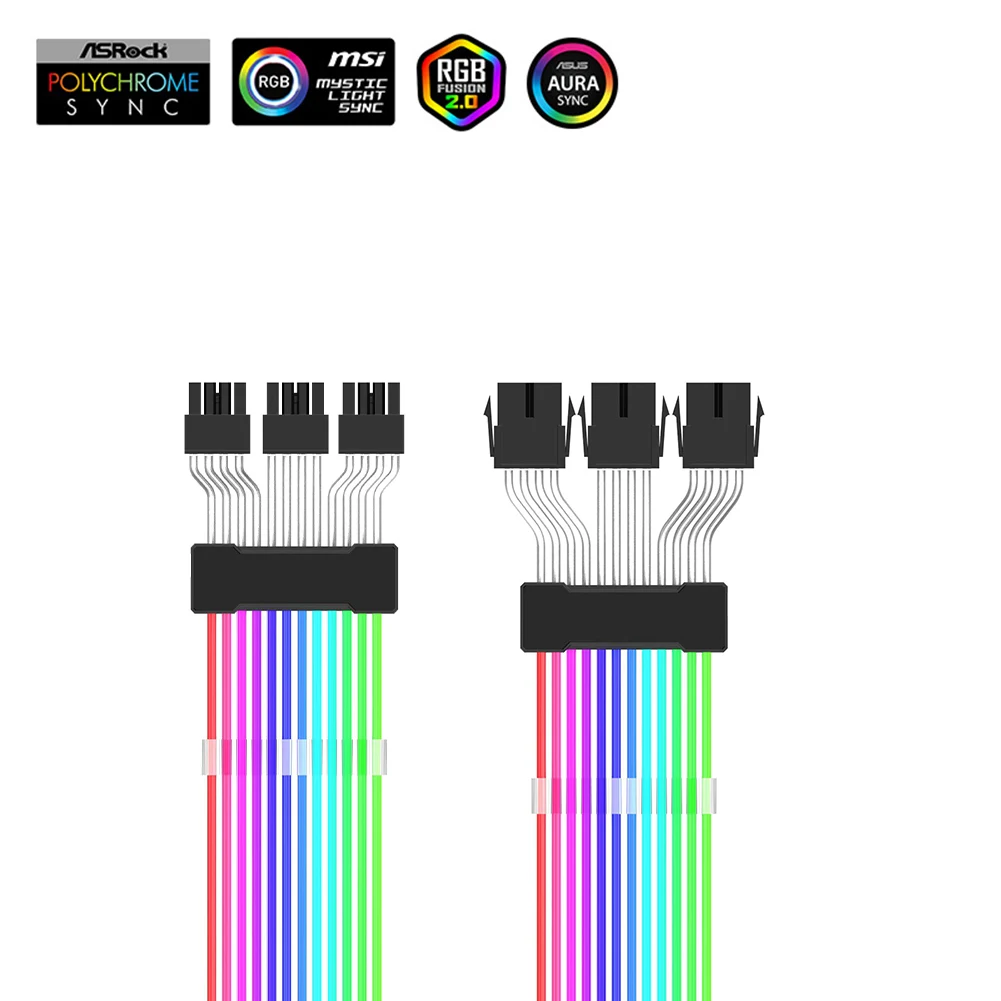 PC Case PSU Extension RGB Cable ATX 24Pin+PCI-E GPU 8PinX2 Neon Color ...