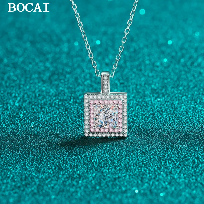 BOCAI S925 стерлингового серебра, простой и модный, инкрустированный муассанитом, квадратный ...