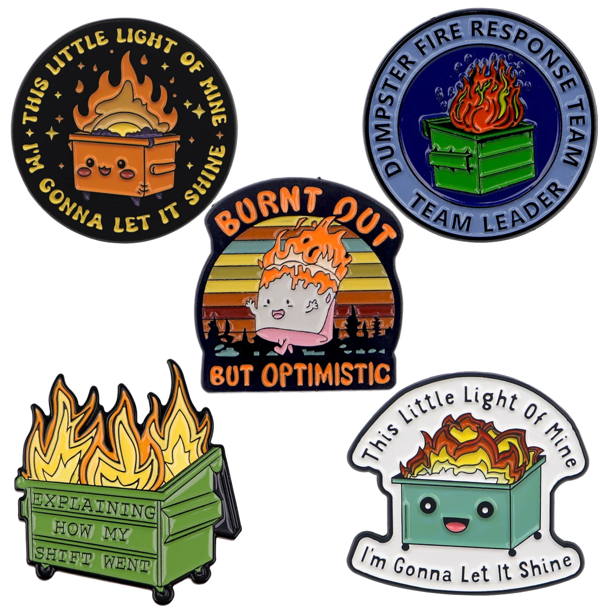 Kawaii Cartoon Trash Can Fire Enamel Pin Brooch Pines Lapel Pins Badge ...
