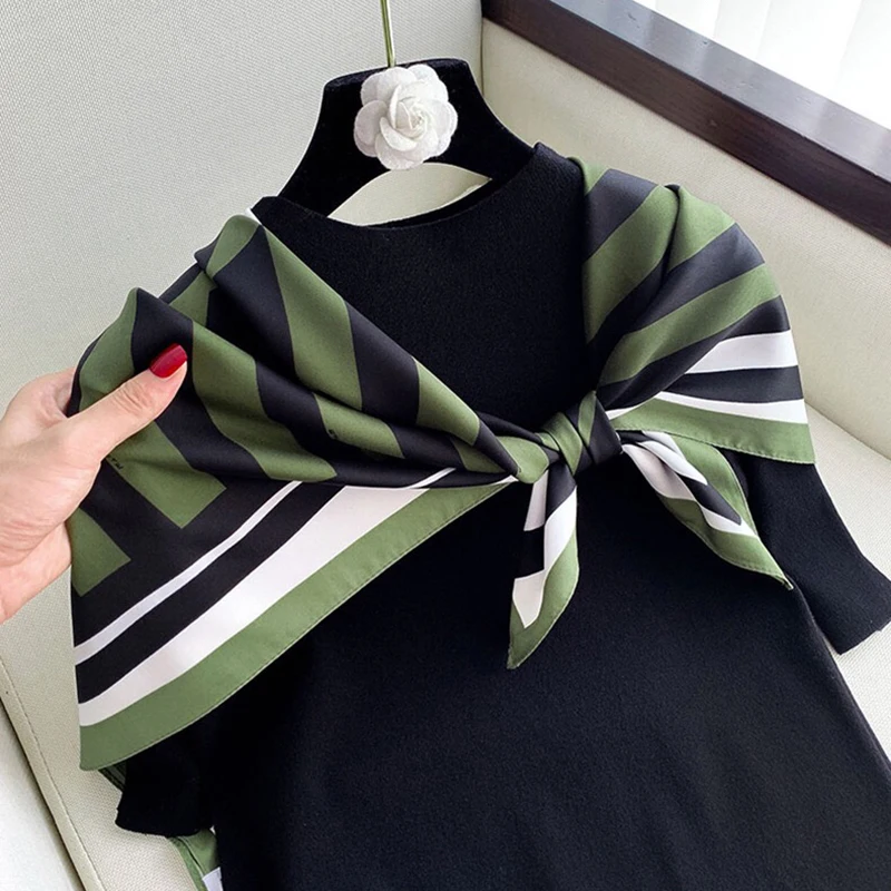 Print Shawl Neckerchief Twill Summer Square Scarf for Women Headscarf ...