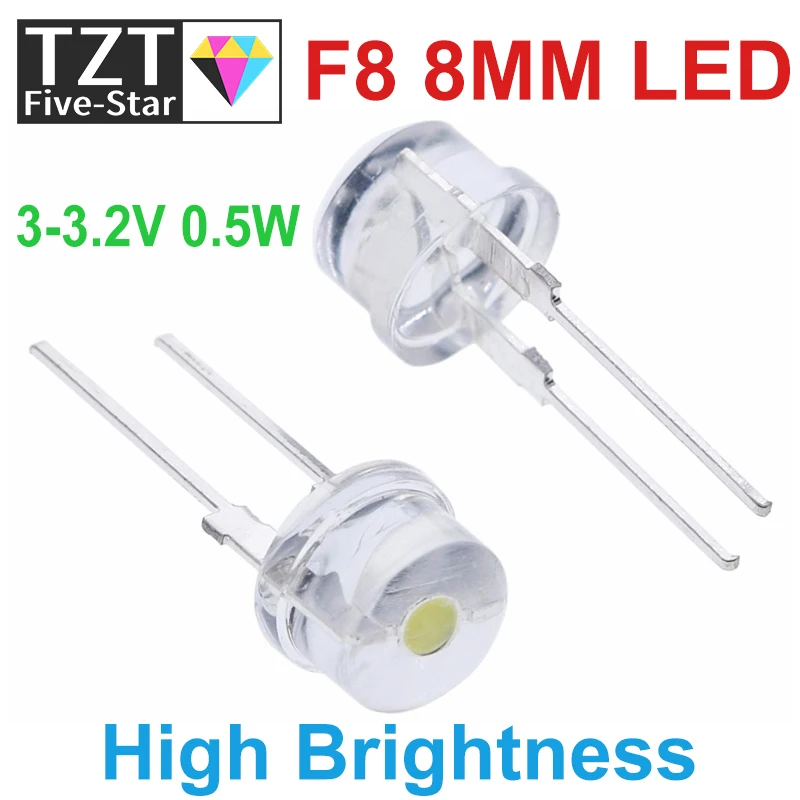 Светодиод F8 8 мм 0,5 Вт 3,0-3,2 В | AliExpress