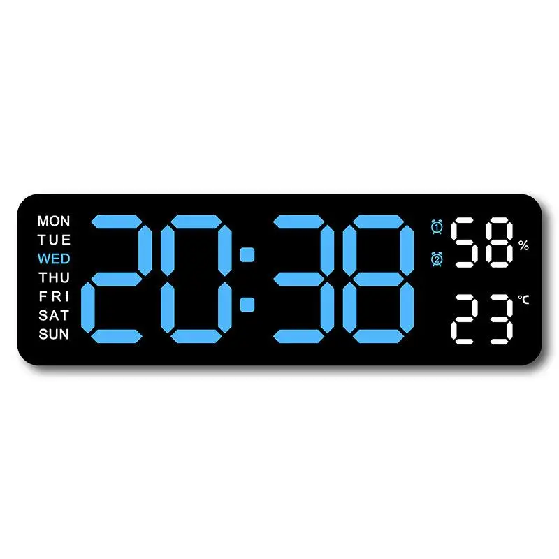 Large Digital Wall Clock Temp Date Week Display Remote Control Power ...