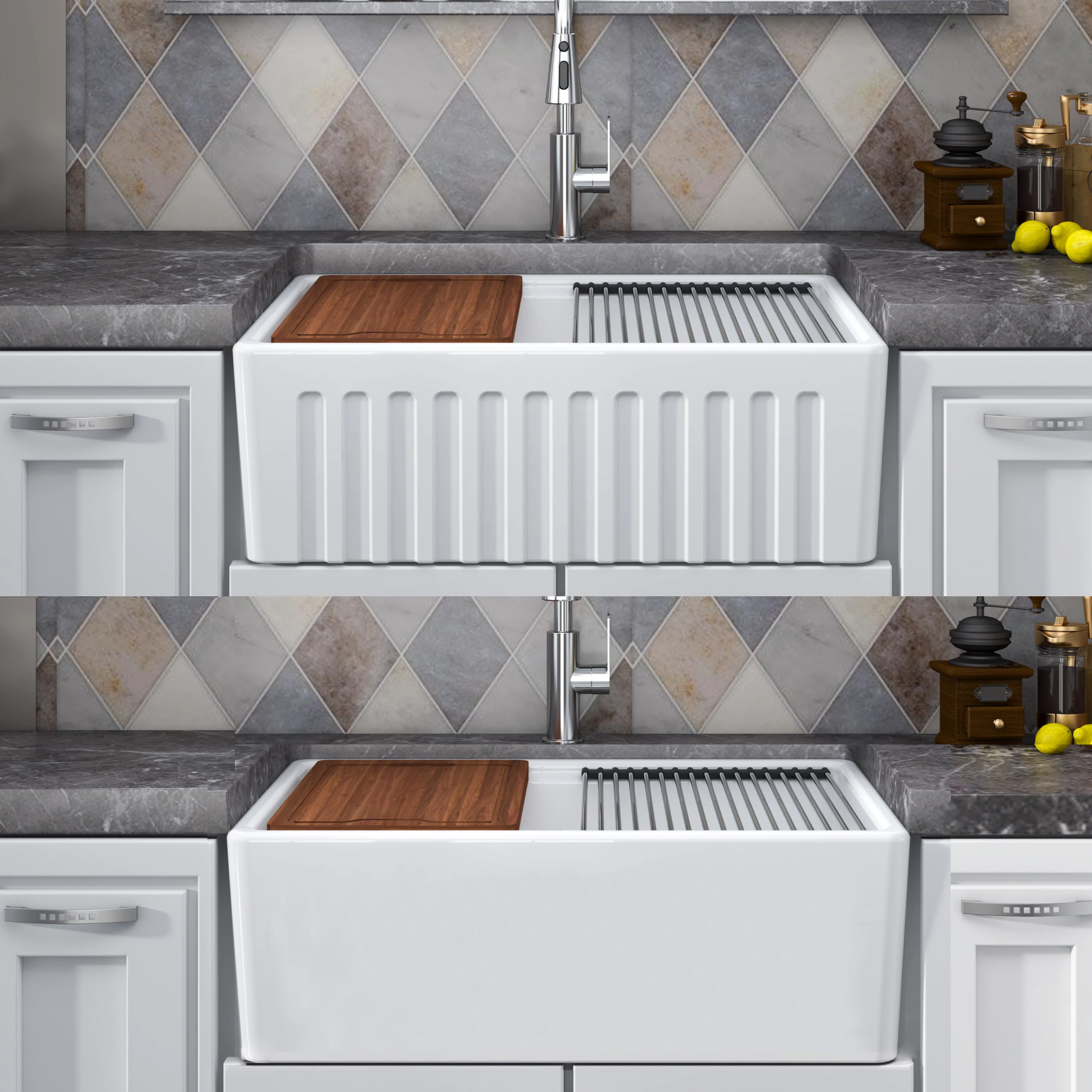 Кухонная раковина MEJE с одинарной/двойной чашей для фермерского дома ...