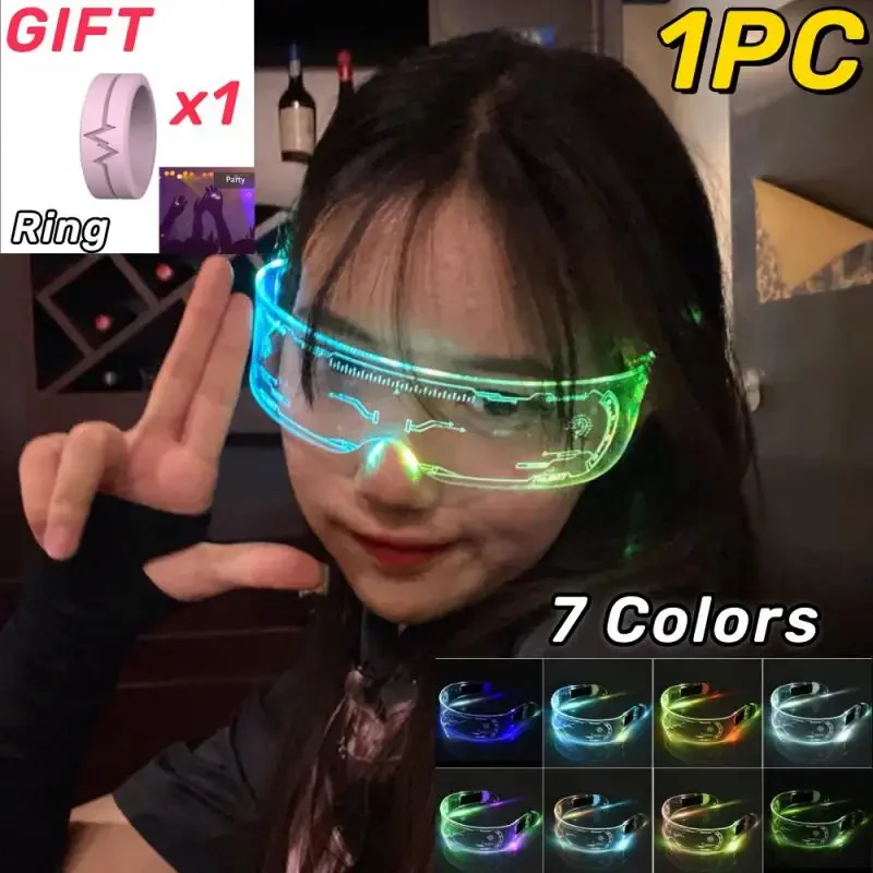 1pc LED Luminous Sunglasses Vintage Punk Goggles Men Women Fashion ...