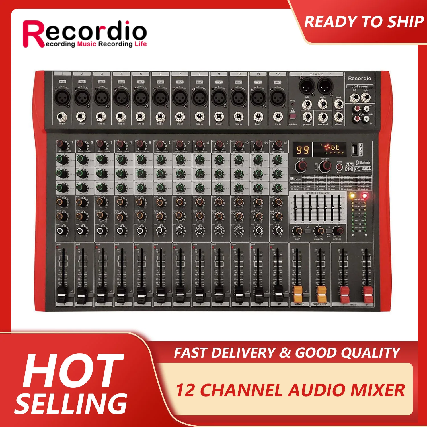 12-канальная звуковая микшерная консоль с Bluetooth | AliExpress