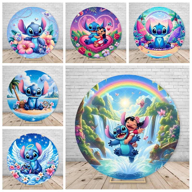 Круглый фон для вечеринки с эластичной тематикой Disney Lilo & Stitch ...