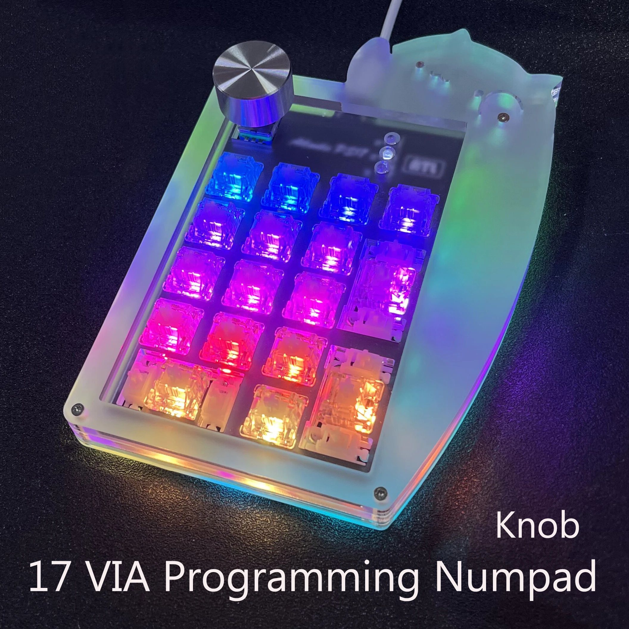 Macropad Cute Cat 17 Key Numpad Keyboard Macro Programming Mechanical RGB Backlight Wired Type C ...