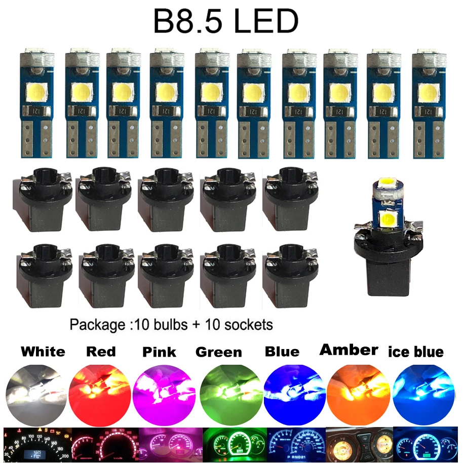 10 шт. новый T5 W3W W1.2W светодиодные лампы Canbus PC74 B8.5 светодиодные лампы для автомобиля ...