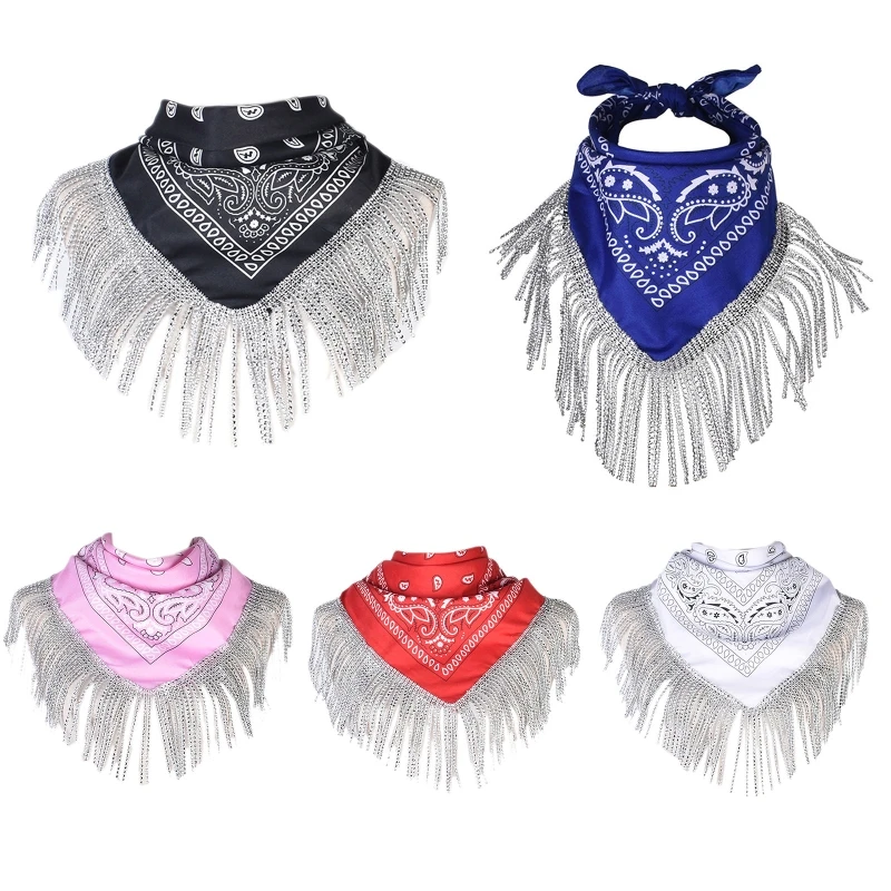 Rhinestone Fringe Bandana women Versatile Turban Headscarf Party Disco ...