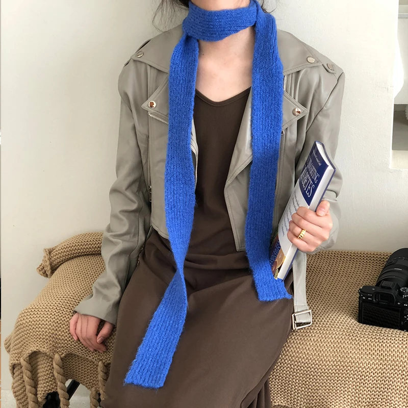 Корейский Повседневный вязаный тонкий шарф с надписью и женским ...